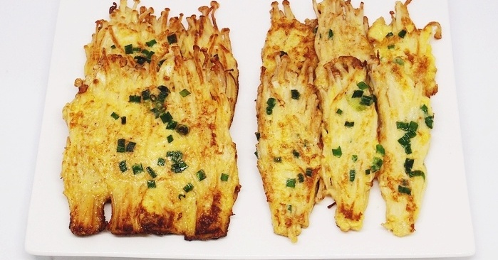 Very simple dish of enoki mushroom jeon with good texture