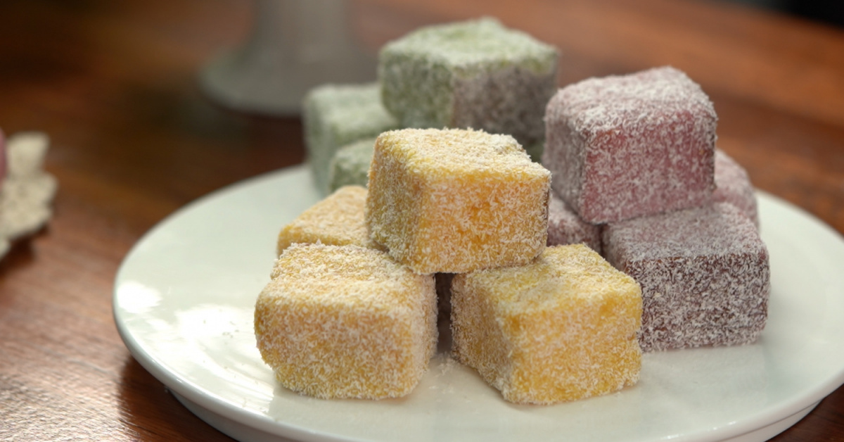 베리, 말차, 망고 맛의 래밍턴케이크 : Lamingtons 카스텔라로 쉽게 만들기 ♥