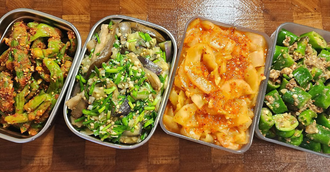 무더위, 불 없이 만든 밑반찬 4가지(꽈리고추찜,가지나물,노각무침,오이고추무침)